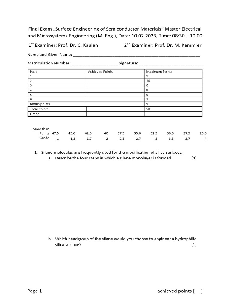 Final Exam Surface Eng - WS22 - 23 | PDF | Photolithography ...
