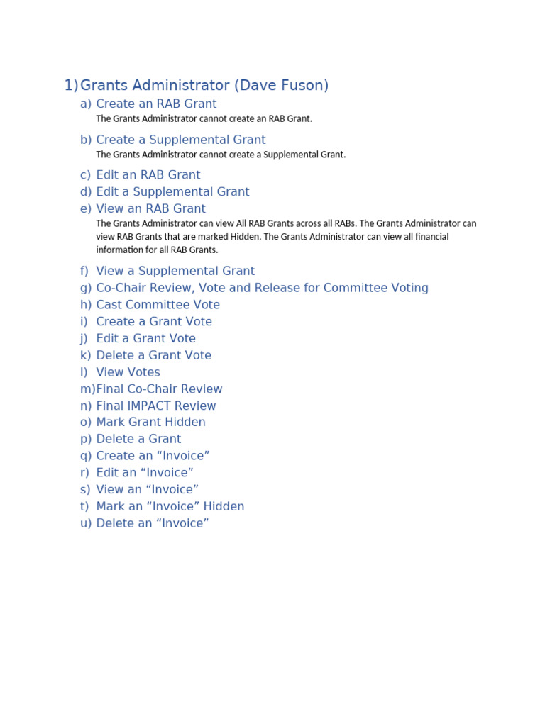 Grants Functionality by Role | PDF