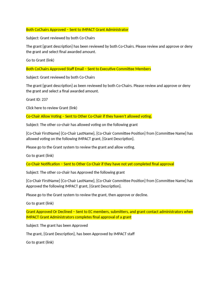 Grant Automatic Email Requirements | PDF