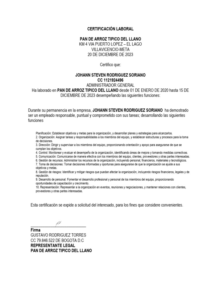 Certificación Laboral de Johann Rodríguez | PDF | Economias | Business