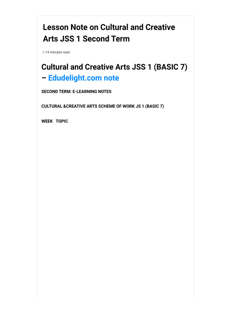 JSS 1 Cultural & Creative Arts Notes | PDF | Textiles | Dyeing