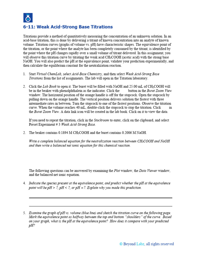 Weak Acid Strong Base Titrations | PDF | Titration | Chemistry