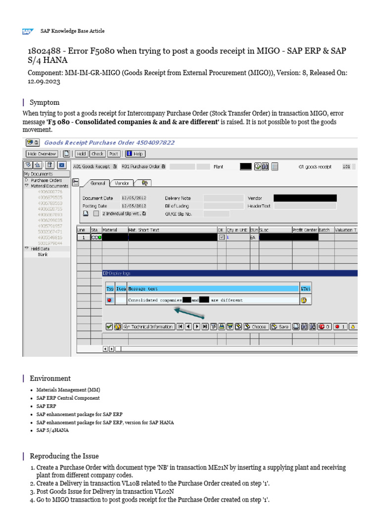 MIGO Issue Resolution | PDF | Sap Se | Computing