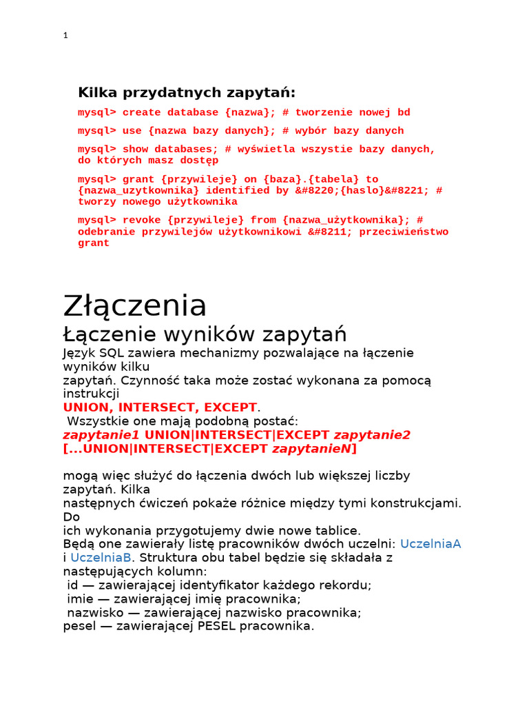 Lekcja 6 Złączenia | PDF
