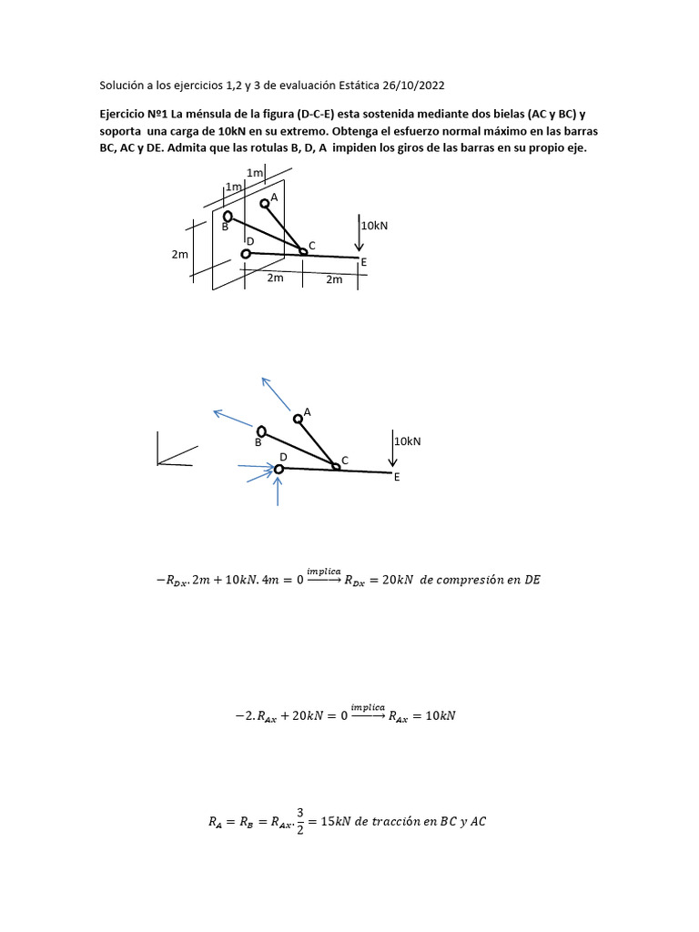 Solucion A Los Ejercicios 1,2 y 3 de Evaluación Estática 26102022 | PDF | Mecánica | Física