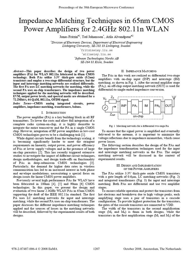 CMOS PA Design for WLAN 802.11n | PDF | Amplifier | Capacitor