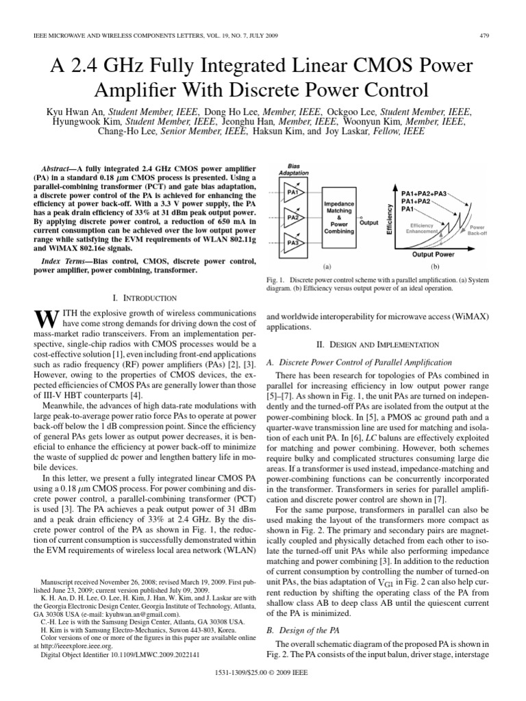 A 2.4 GHz Fully Integrated Linear CMOS Power Amplifier With Discrete Power Control | PDF ...