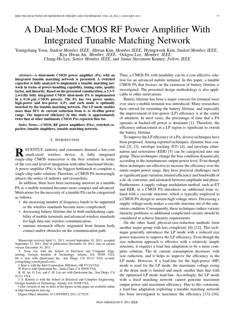 A Dual-Mode CMOS RF Power Amplifier With Integrated Tunable Matching Network | PDF | Capacitor ...