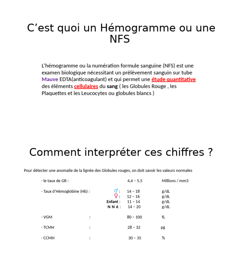 C’est quoi un Hémogramme ou une NFS 2 | PDF
