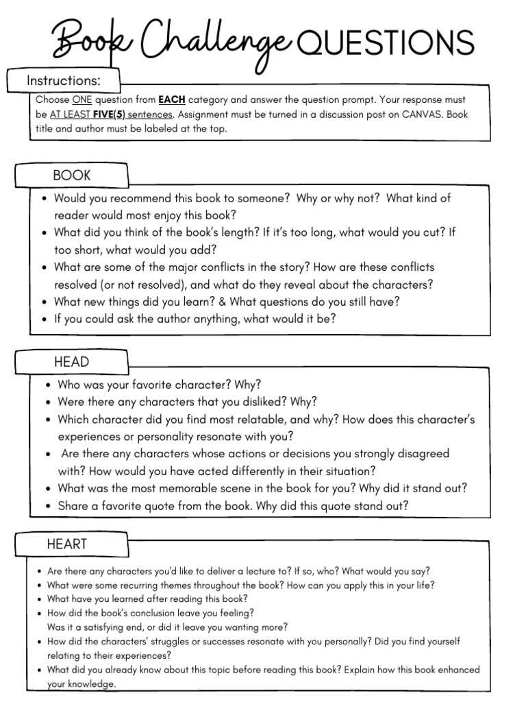 Book Challenge Questions | PDF