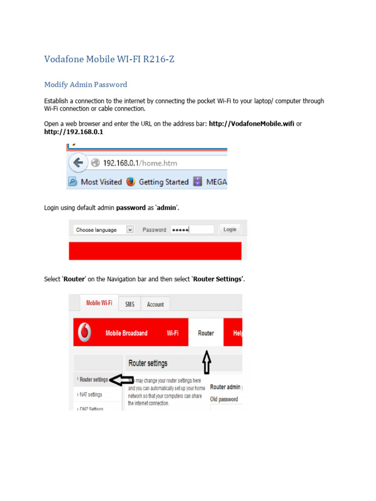Vodafone Mobile Wi-Fi R216 Setup Guide | PDF | Wi Fi | Password