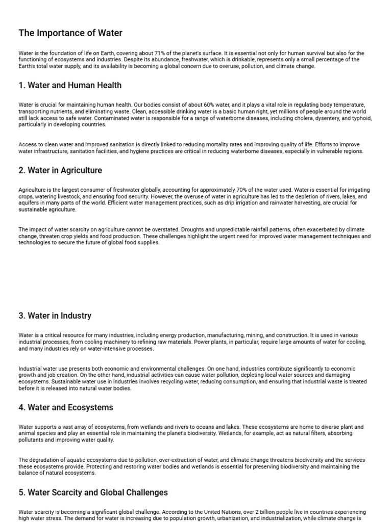 Importance_of_Water | PDF | Water Scarcity | Water