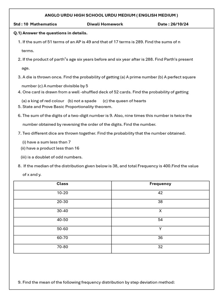 Diwali Maths Homework Solutions | PDF | Numbers | Mean