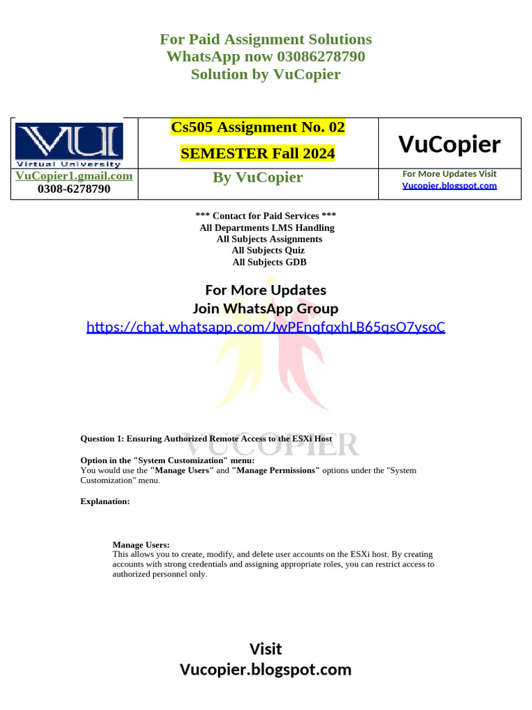 Cs505 Assignment 2 Solution 2024 by VuCopier | PDF | Secure Shell | Security