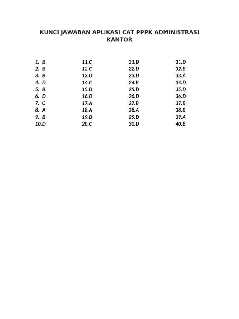 Kunci Jawaban CAT PPPK Administrasi | PDF