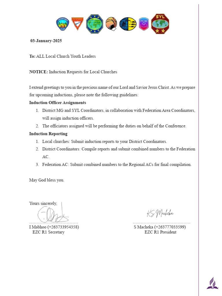 Letter For Induction | PDF