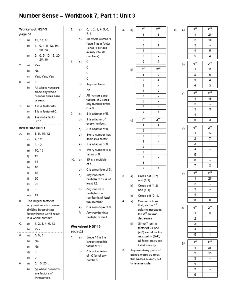 Worksheet Number Sense 7 | PDF