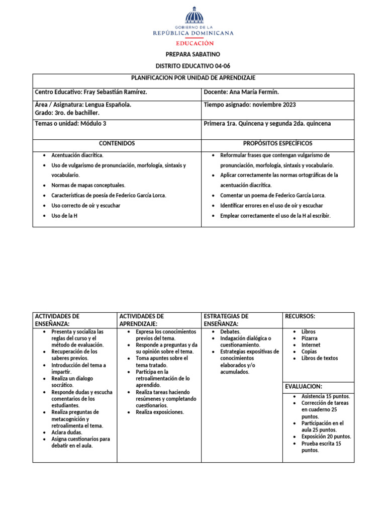 3ro. Plan Noviembre 2023 | PDF | Evaluación | Aprendizaje