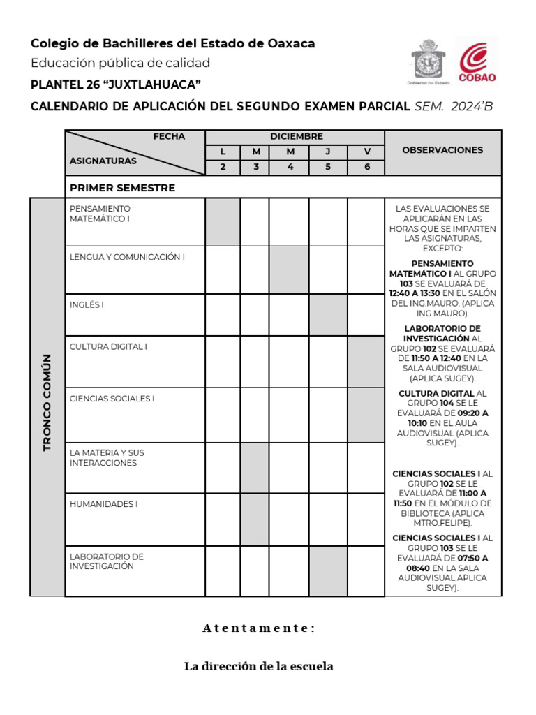 Calendario 2do Parcial 2024'B | PDF | Science