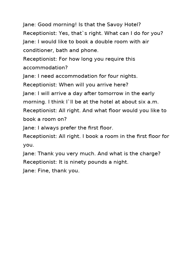 Hotel Room Booking Dialogue | PDF