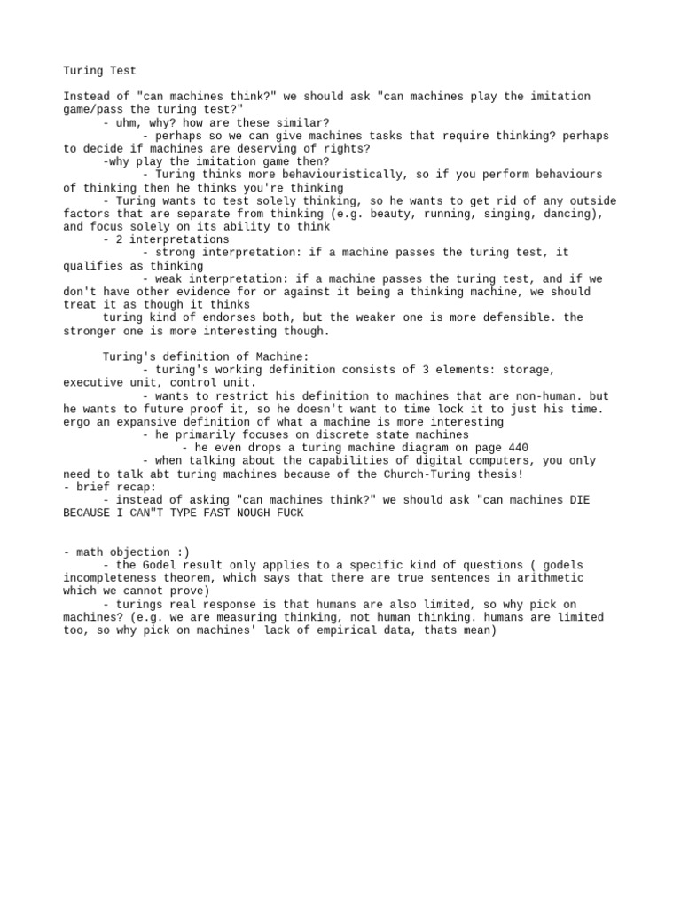 Understanding the Turing Test Concepts | PDF