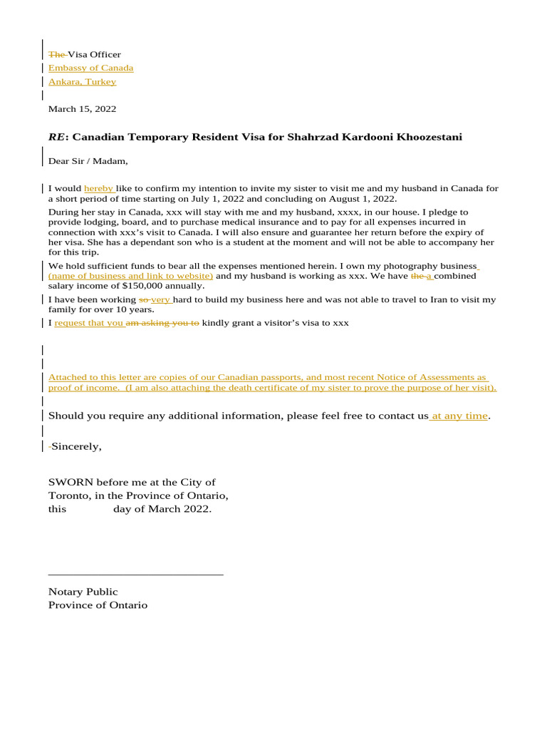 Canadian Visa Invitation Letter Template | PDF