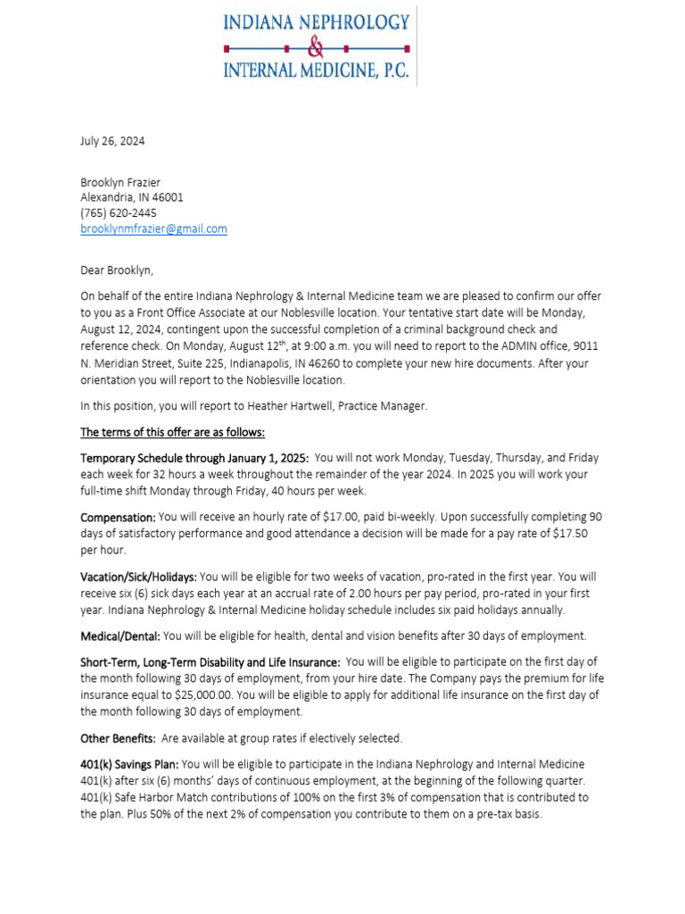 Offer Letter | PDF | 401(K) | Employment