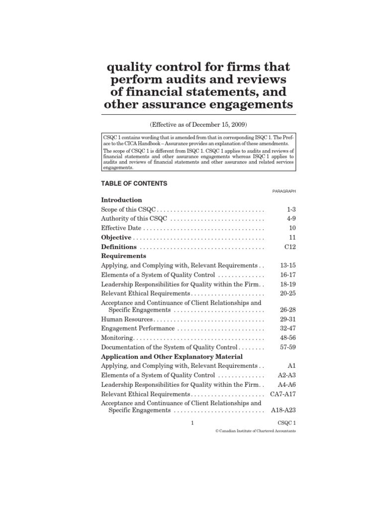 Quality Control Standards | PDF | Audit | Financial Audit