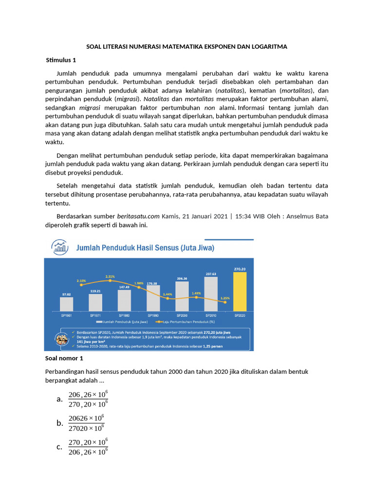 Soal Literasi Numerasi Eksponen dan Logaritma | PDF