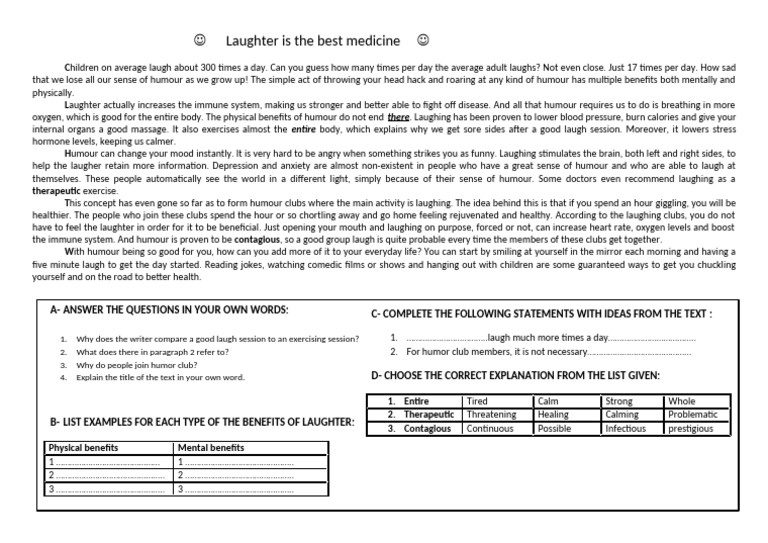Benefits of Laughter and Humor | PDF | Laughter | Humour