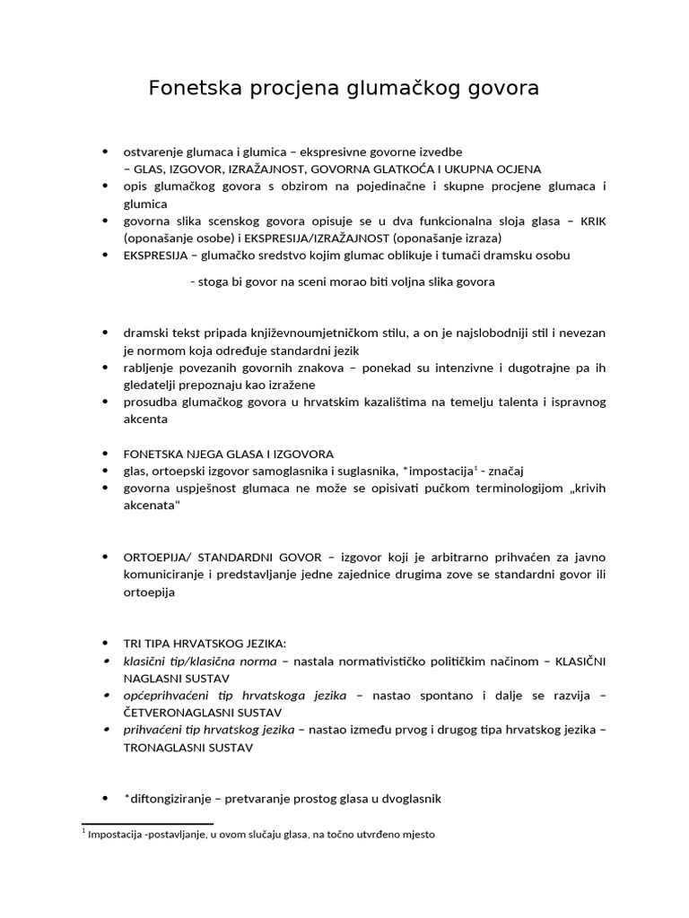 Fonetska Procjena Glumačkog Govora | PDF
