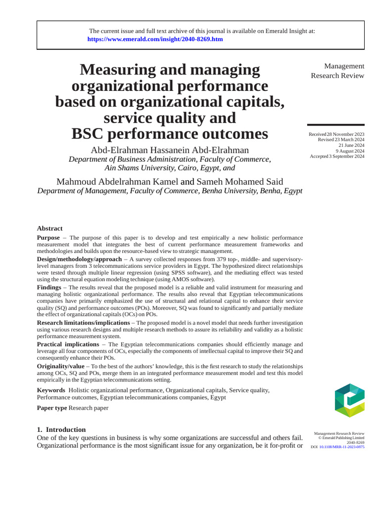 Measuring and Managing Organizational Performance Based On ...