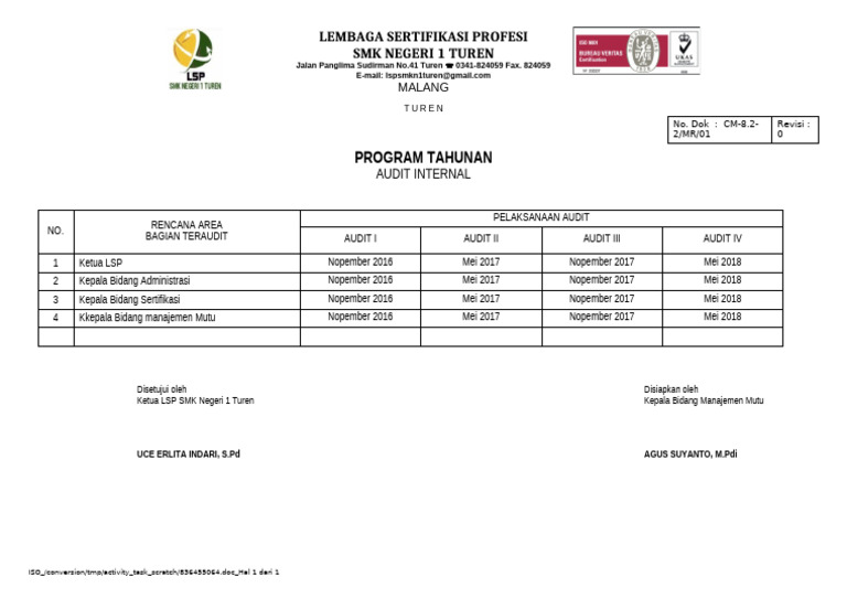 1_Program audit internal tahunan LSP | PDF
