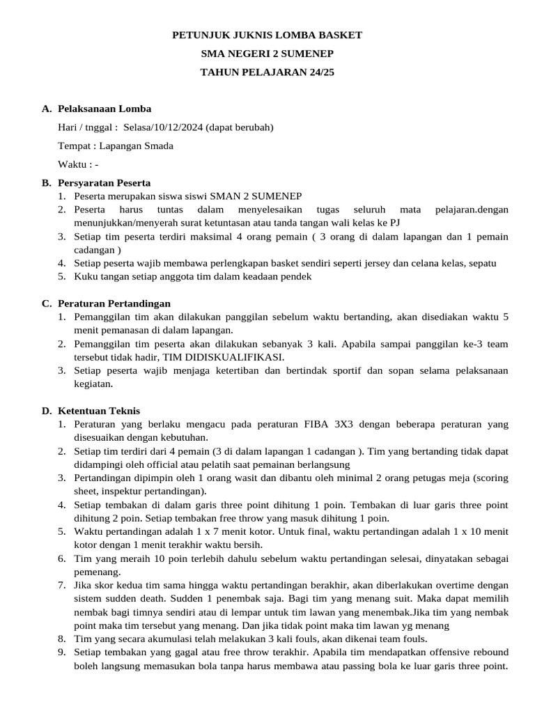 Juknis Lomba Basket Porsda | PDF