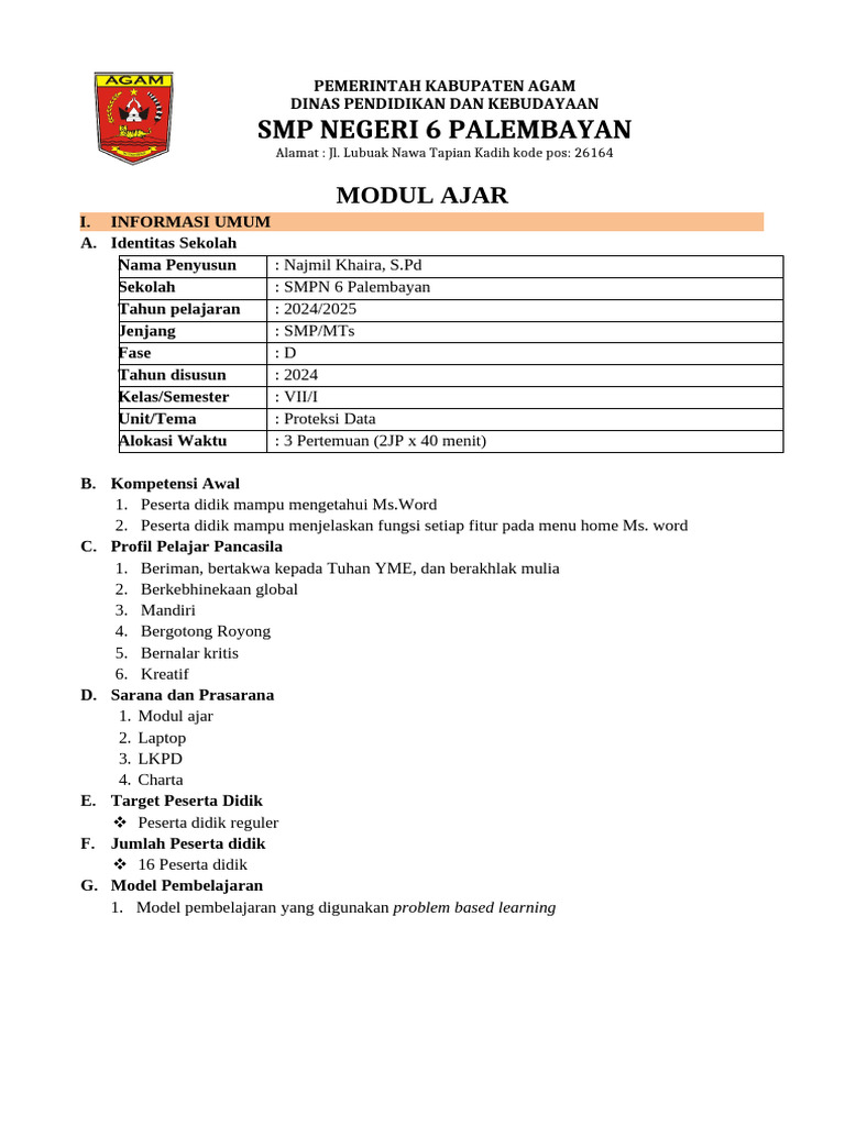 Modul Ajar Ms. Word untuk SMP | PDF