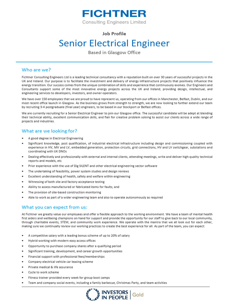 Senior Electrical Engineer Glasgow Fichtner Job Description | PDF