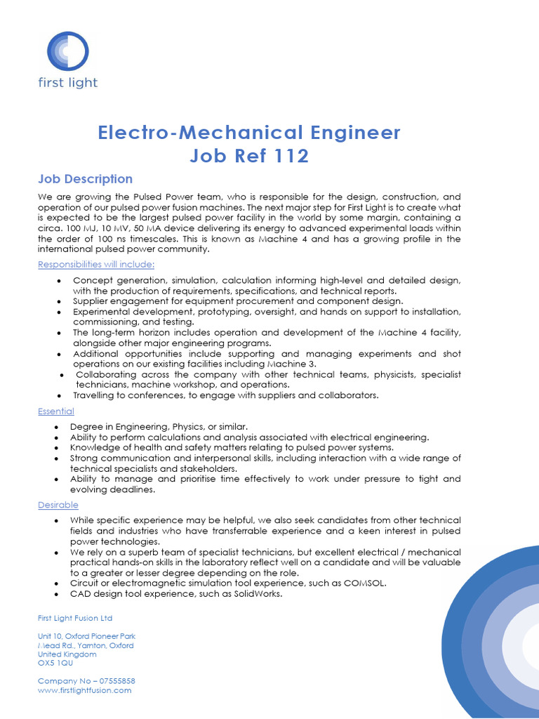 Job 112 Electro Mechanical Engineer | PDF | Engineering | Machines
