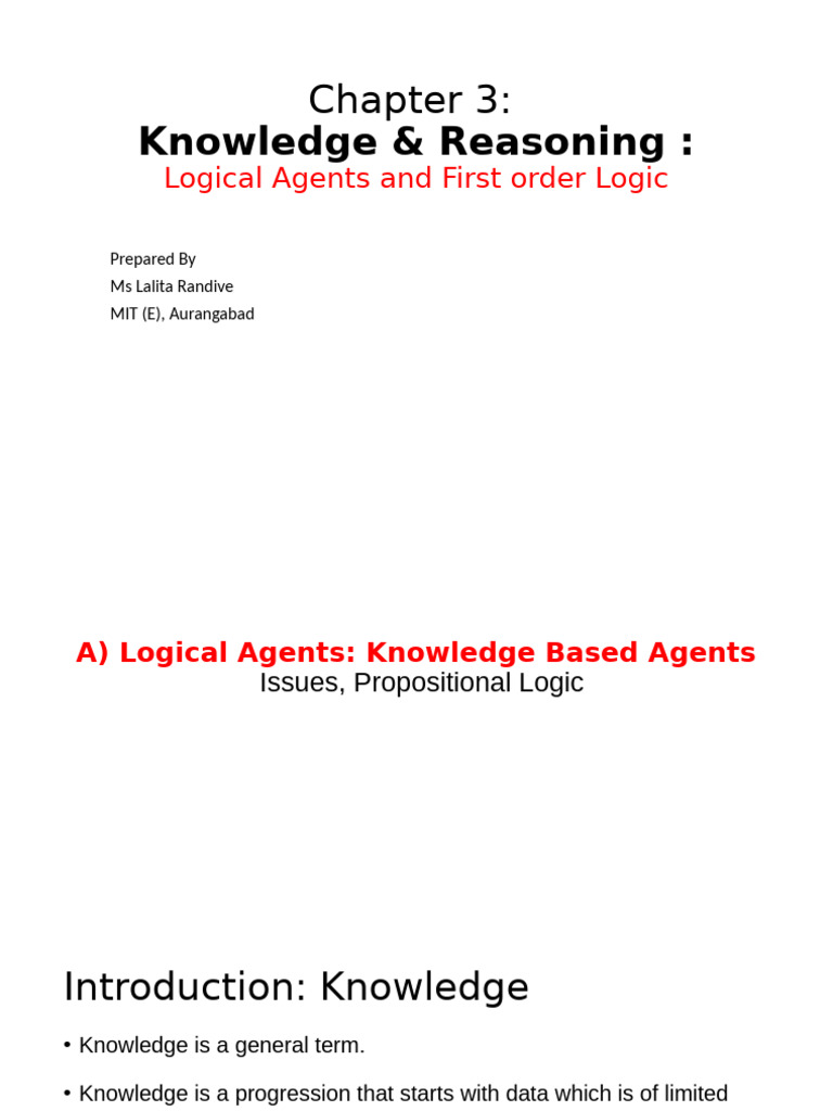 Knowledge Representation in AI Logic | PDF | Knowledge Representation And Reasoning | Knowledge