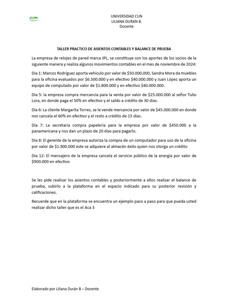 Aca 3 Taller Contabilizacion FLD3 | PDF