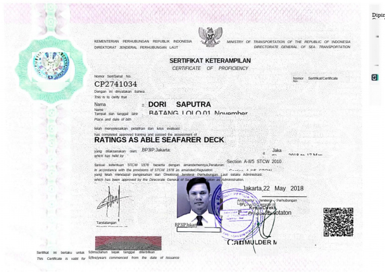 Rating Able Deck OS Dori Saputra | PDF