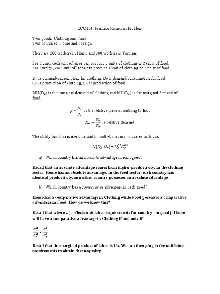Ricardian Model: Comparative Advantage Analysis | PDF | Comparative ...