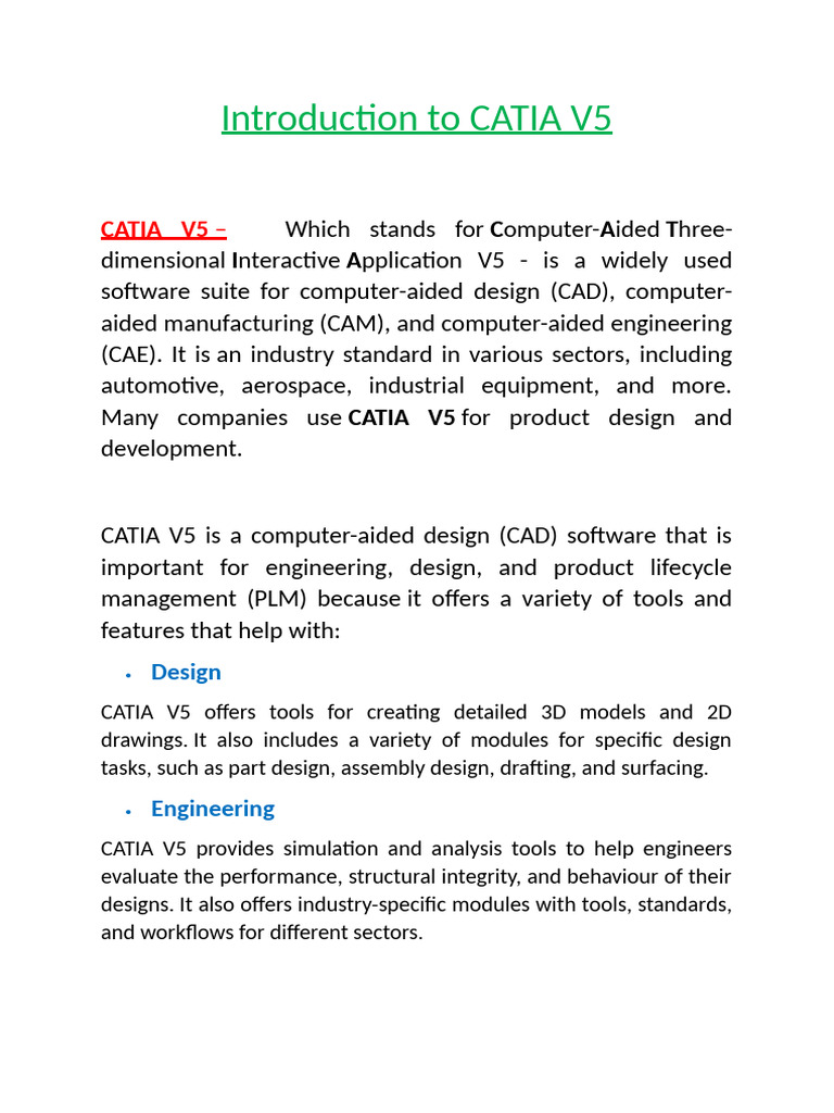 Introduction to CATIA V5 | PDF | Product Lifecycle | Computer Aided Design