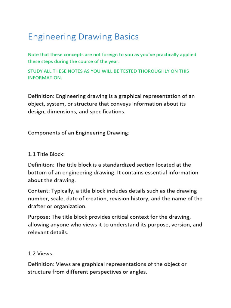 Engineering Drawing Basics - TEST NOTES | PDF | Drawing | Geometry