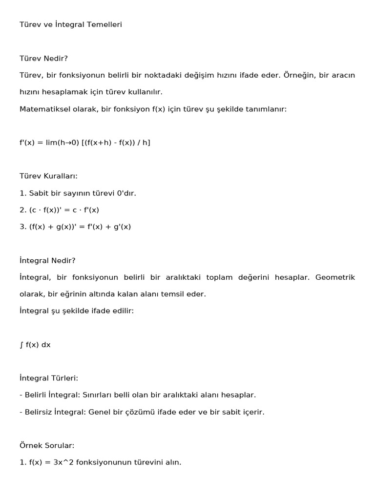 Turev Ve Integal Temelleri | PDF