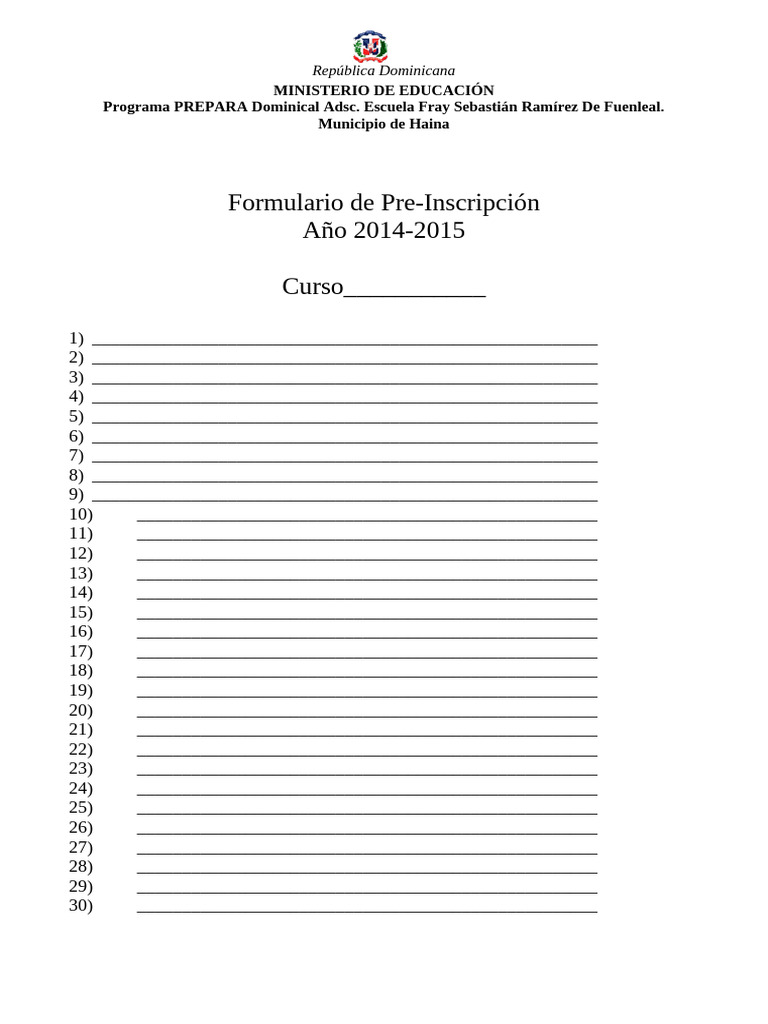 Formulario Pre - Inscripción 14-15 | PDF