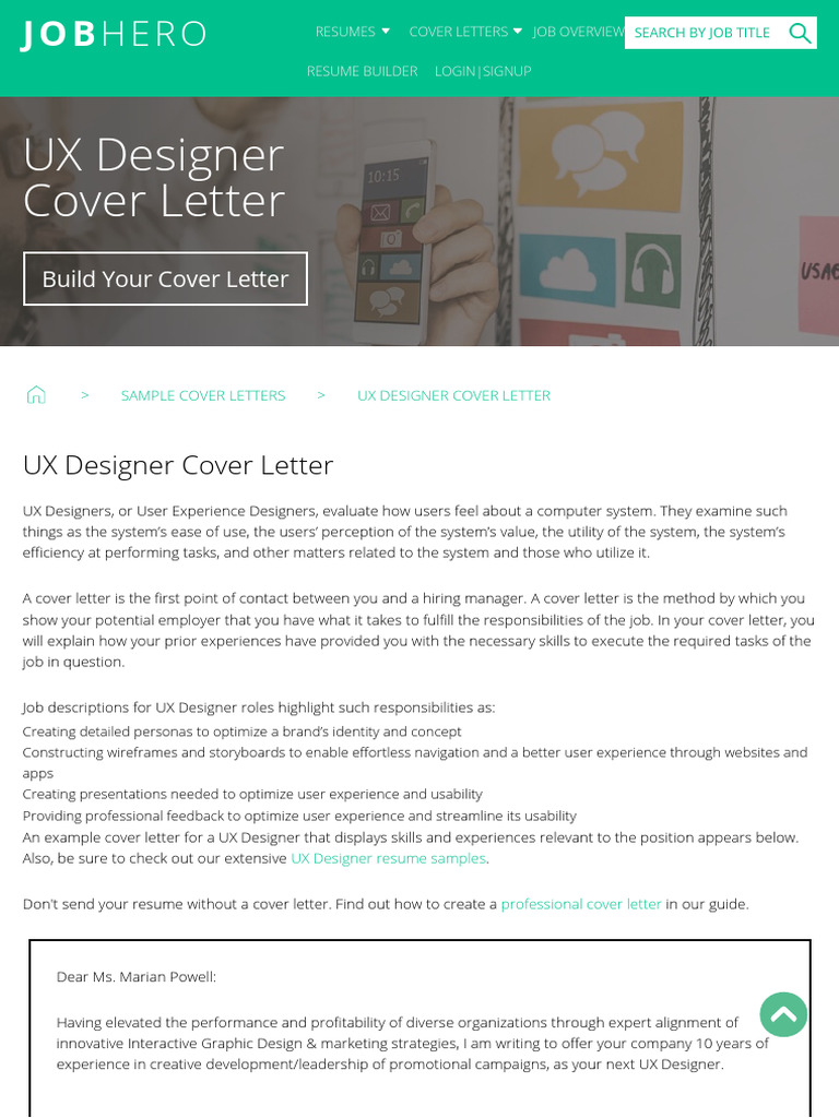 UX Designer Cover Letter - JobHero | PDF | Usability | User Experience
