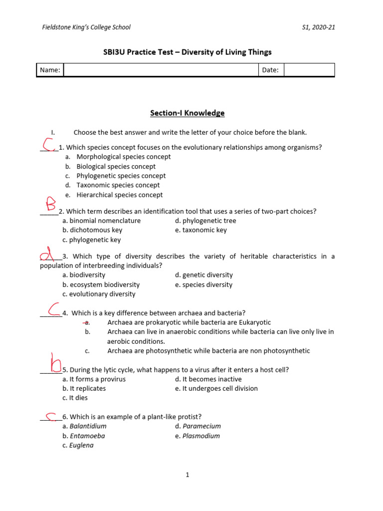 Unit-1 Practice Test | PDF | Archaea | Cell (Biology)