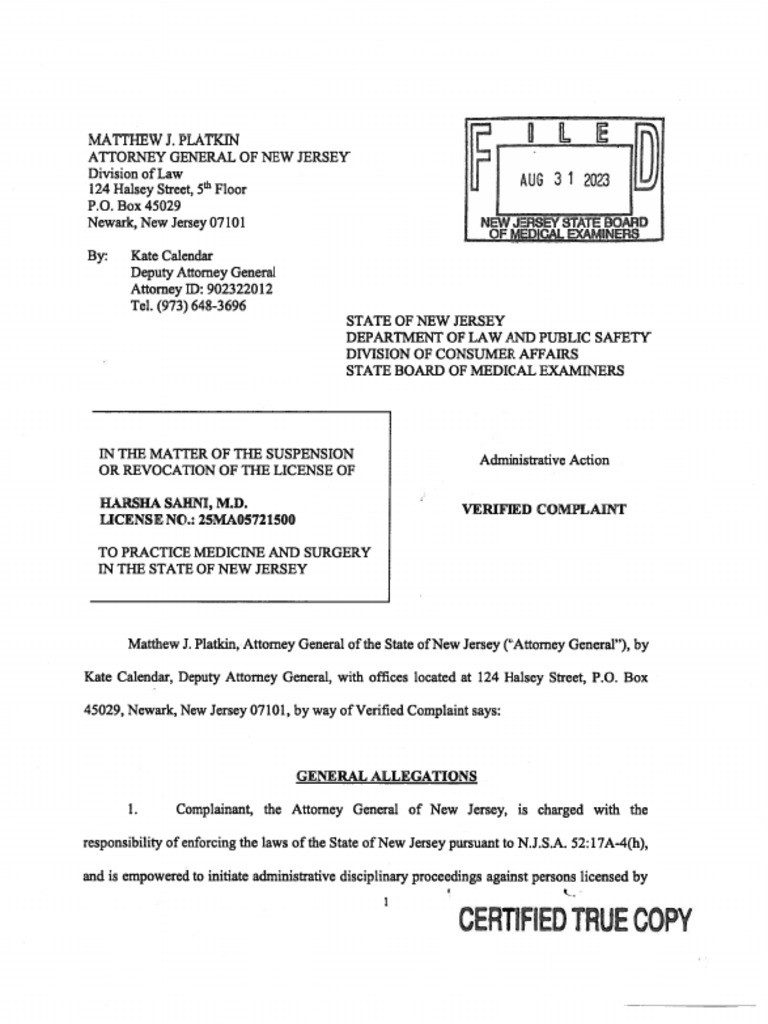 Verified Complaint: Harsha Sahni | PDF