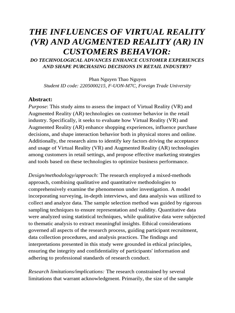 RESEARCH PAPER | PDF | Augmented Reality | Survey Methodology