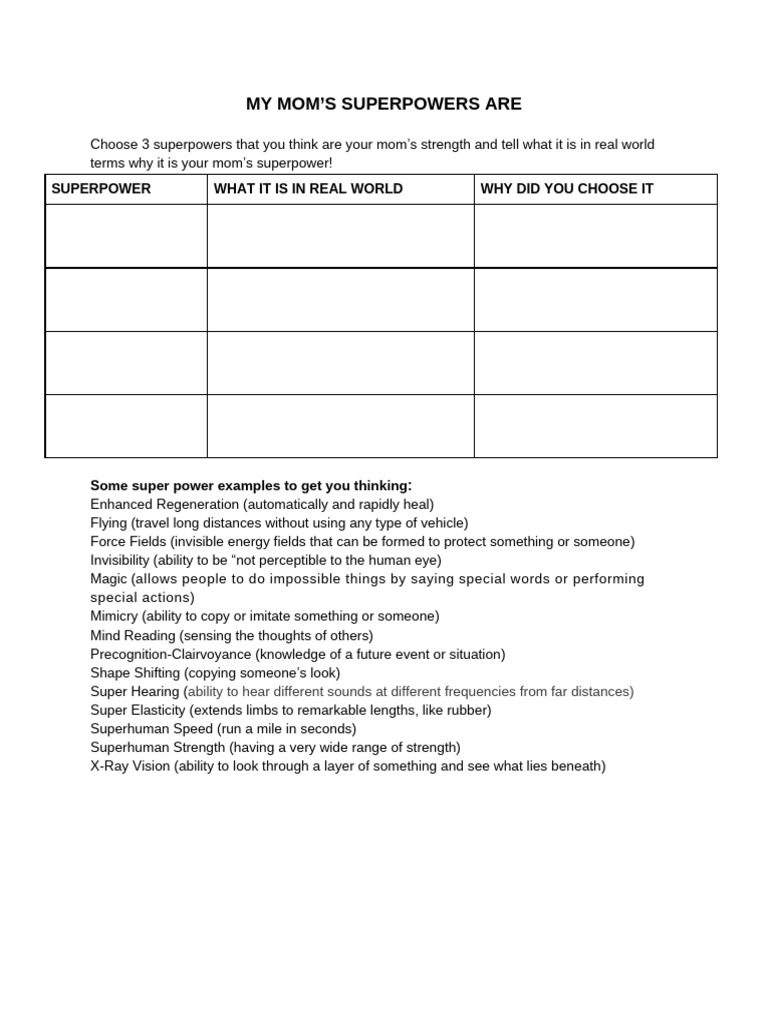 8th-Grade-My-Moms-Super-Powers-chart-Influential-Women (1) | PDF